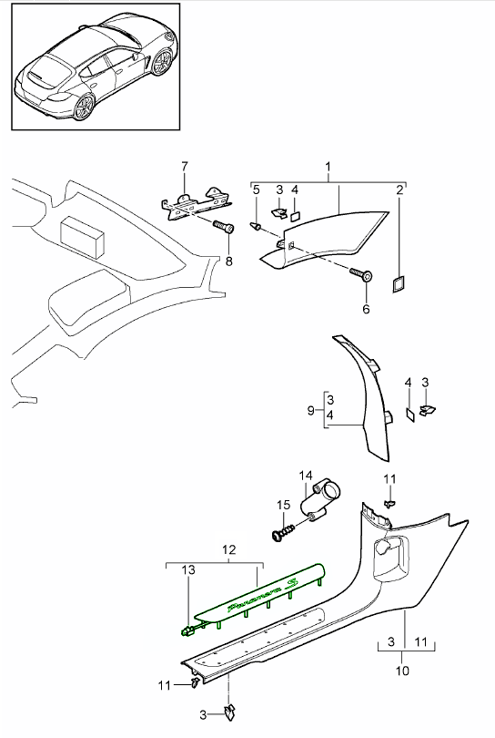 Porsche 970 Panamera Door sill instert in Aluminium brushed 97055575306 ...