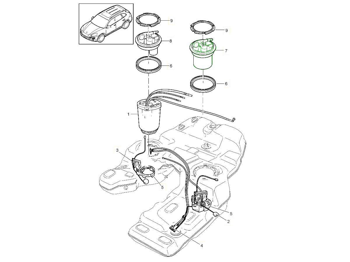 Porsche 958 Cayenne Flange with fuel filter 95862042100 - 95862042100/1 ...
