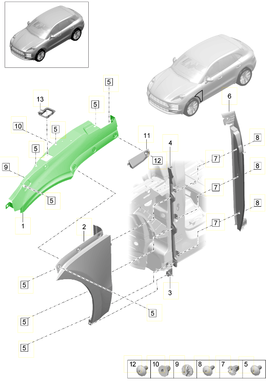 Original Porsche 95B821103CYGRV 95B821104BYGRV Front wing upper part ...
