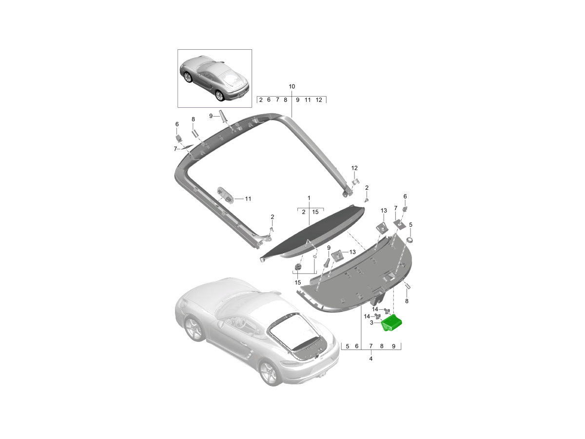 Interior Pull Handle for Rear Boot Lid. Porsche 981 / 718 (982) Cayman ...
