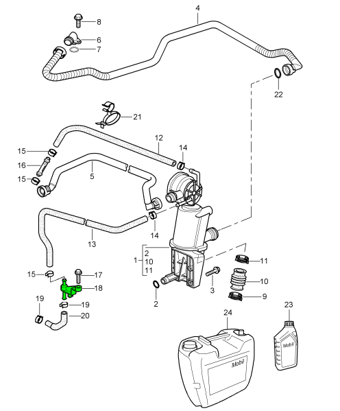 Plastic coolant hose connector for Oil separator. Porsche 996 / 997 ...