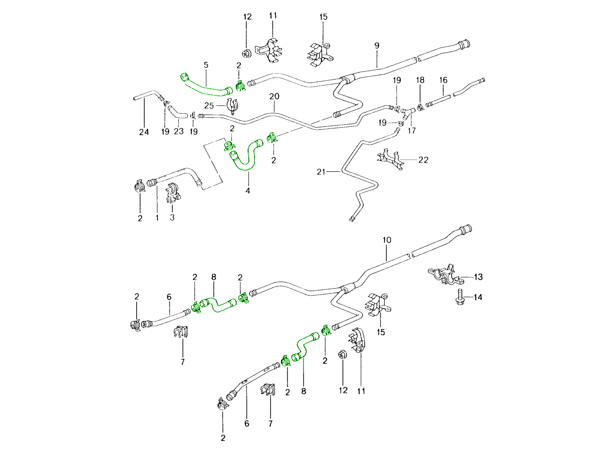 Water coolant middle section pipe kit. Porsche 996 C2 3.4L / 3.6L ...