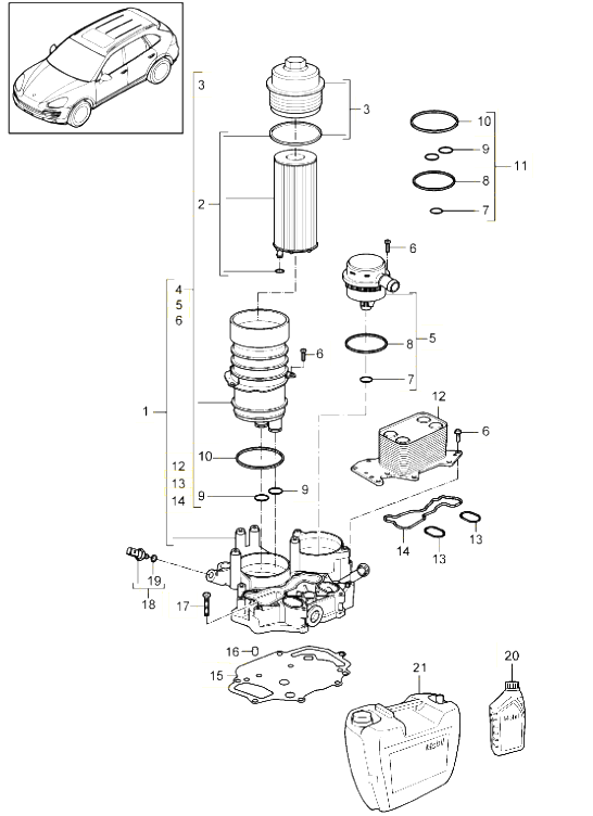 Original Porsche 95810701001 95810701000 Oil filter console for Porsche ...