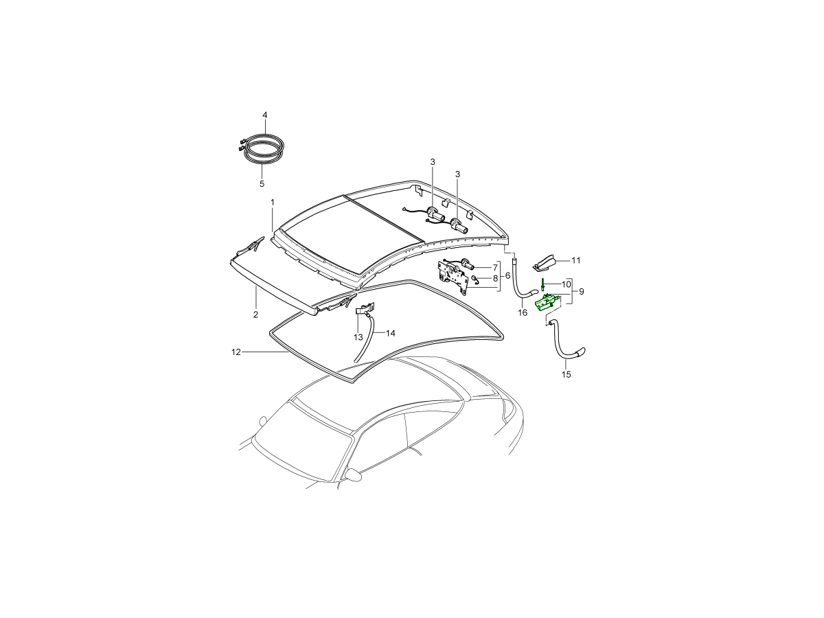 Guide Rail End Piece/Drip Channel for Targa Roof. Porsche 996/997 Targa ...