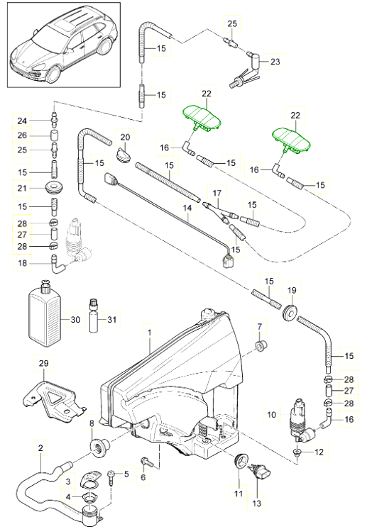 Original Porsche 958628077026B9 958628077126B9 Front windscreen washer ...