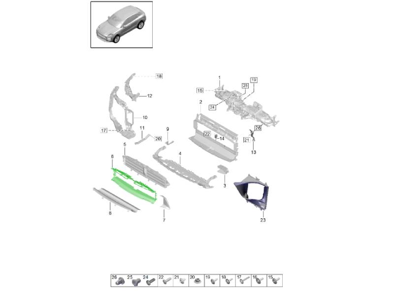 Centre Radiator Air Flow Guide, Matt Black. Porsche 95B Macan 2019 ...