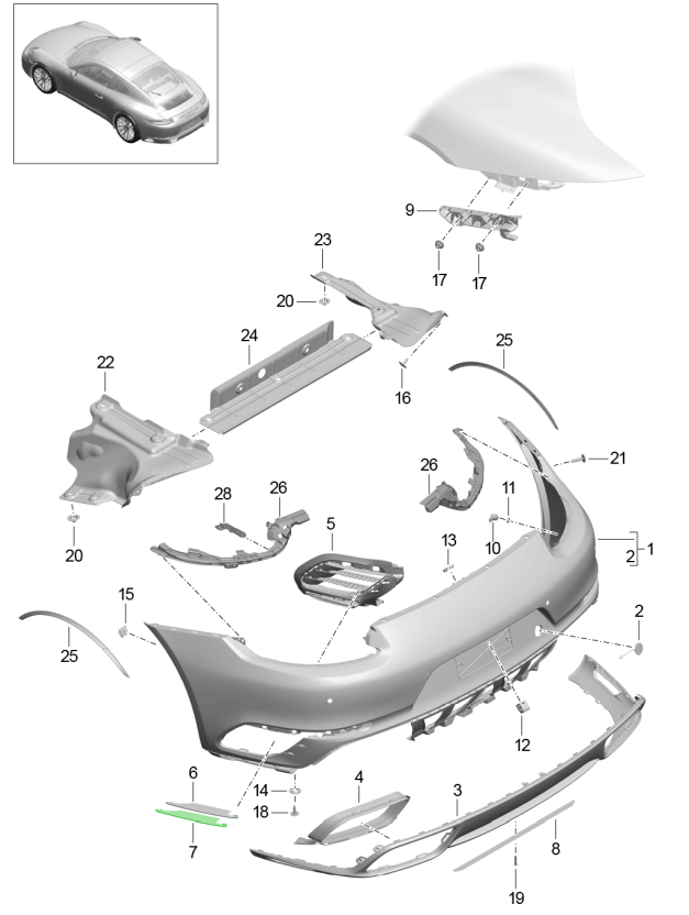 Porsche 991.2 Turbo Rear bumper corner cover 99150586500OK1 ...