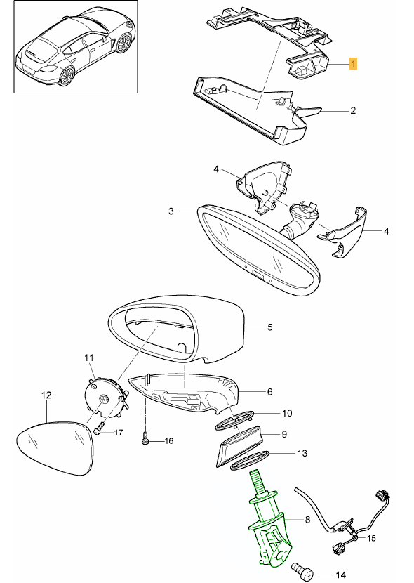 Porsche 970 Panamera Door mirror base 97073121900 97073122000 ...