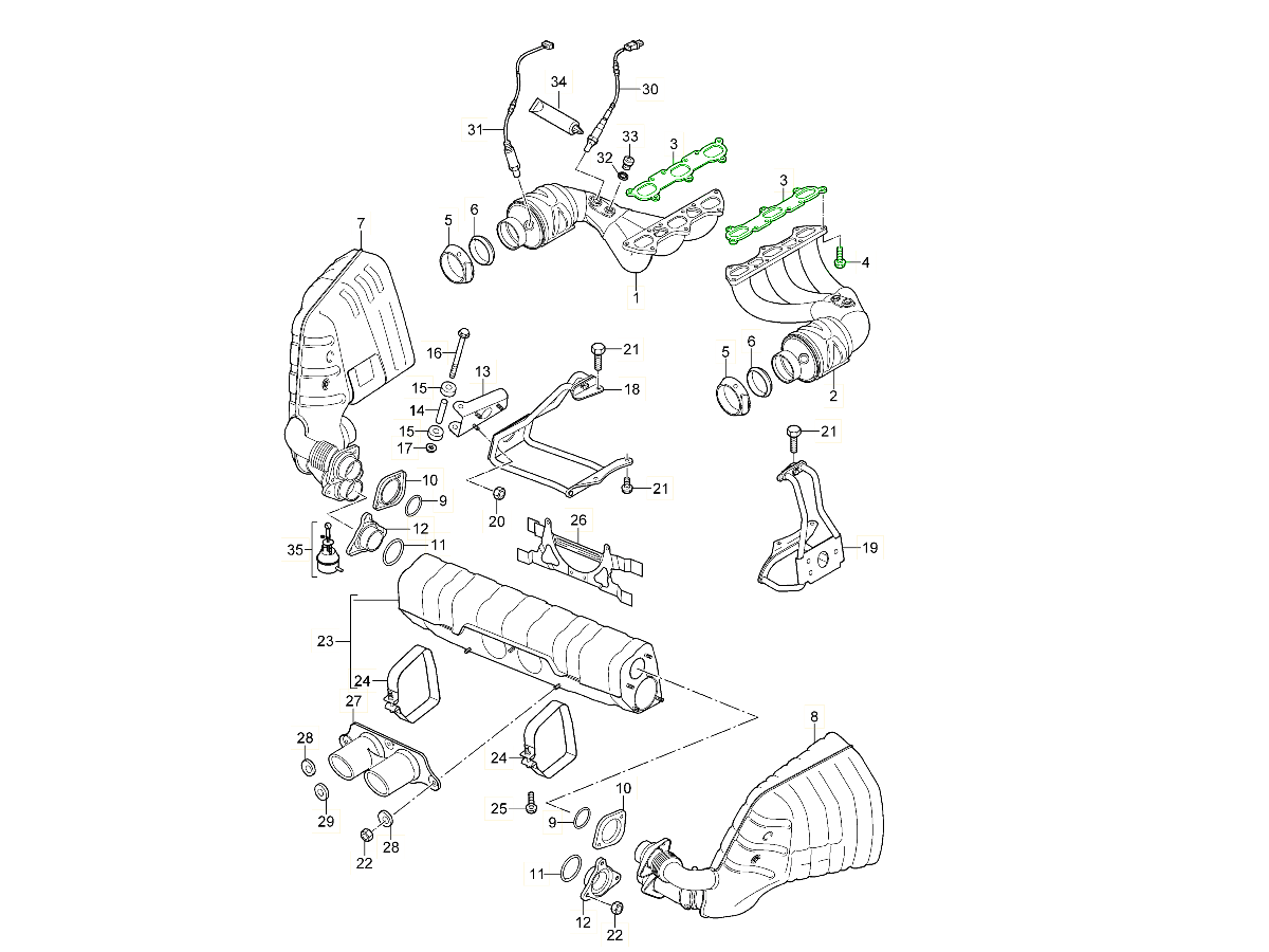 Exhaust manifold gasket, nut and bolt kit. Porsche 997 GT3 - EXHFITTING ...