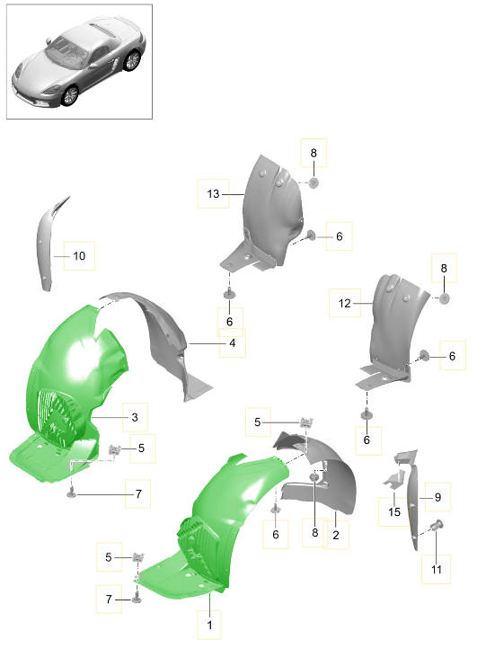 Original Porsche 982809957G 982809958G Front wheel arch front part for ...