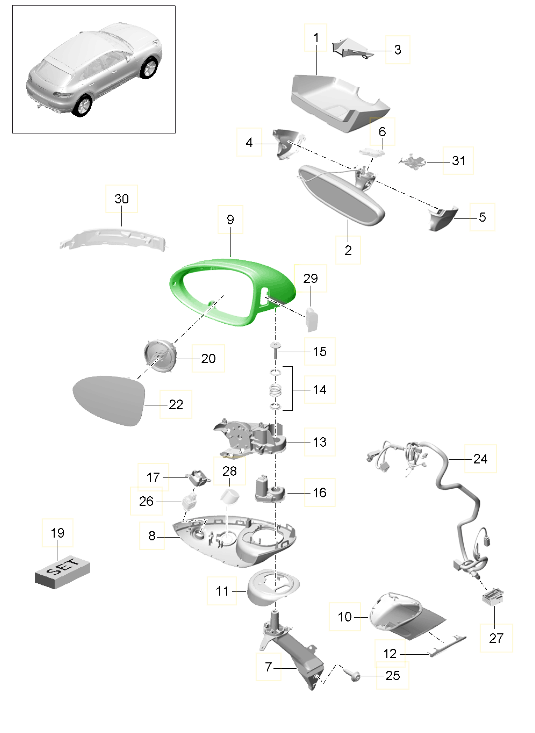 Original Porsche Exterior mirror housing primed for Porsche 95B Macan ...