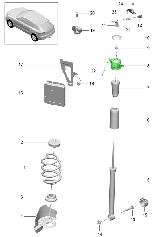 Shock absorber top mounting rear. Porsche 95B Macan with PASM ...