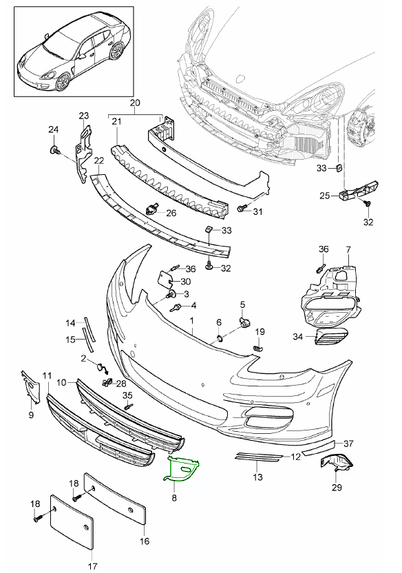 Porsche 970 Panamera Front bumper centre lower grille trim ...