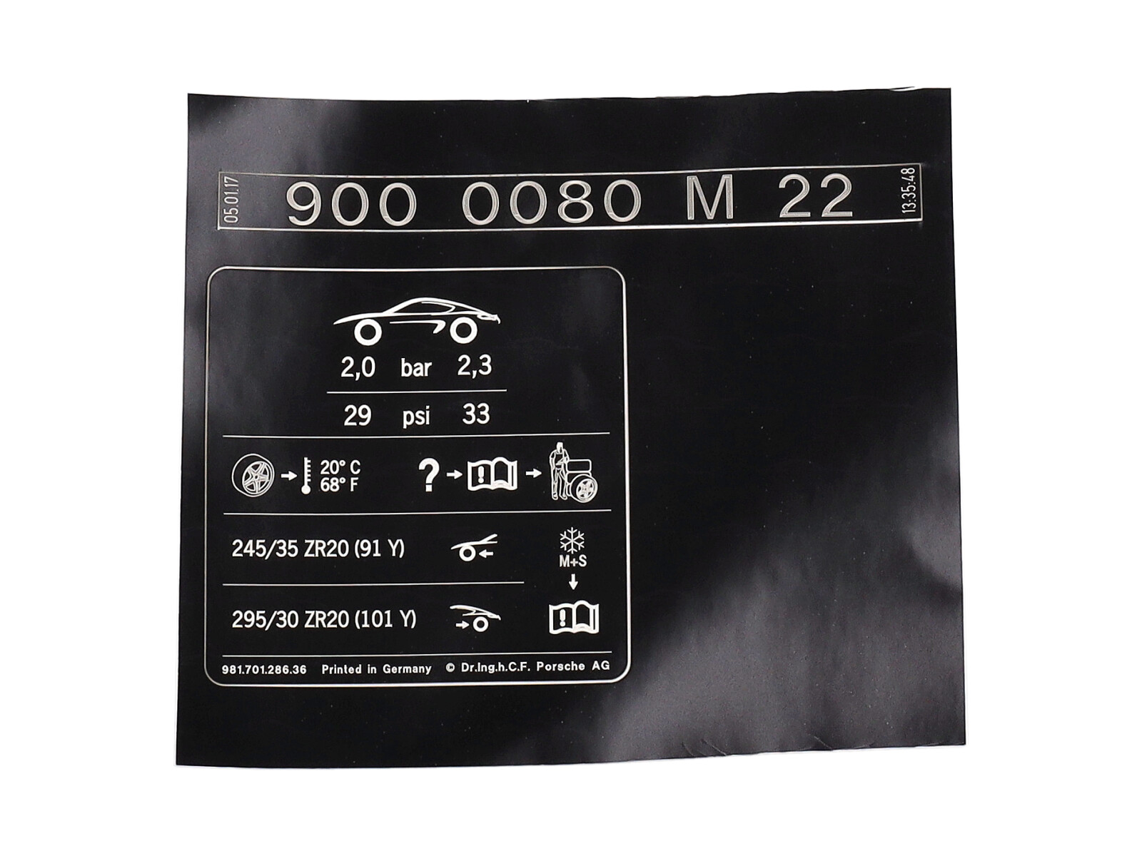 Porsche 981 Cayman GT4 2016 Sticker - Data plate for tyre pressure ...