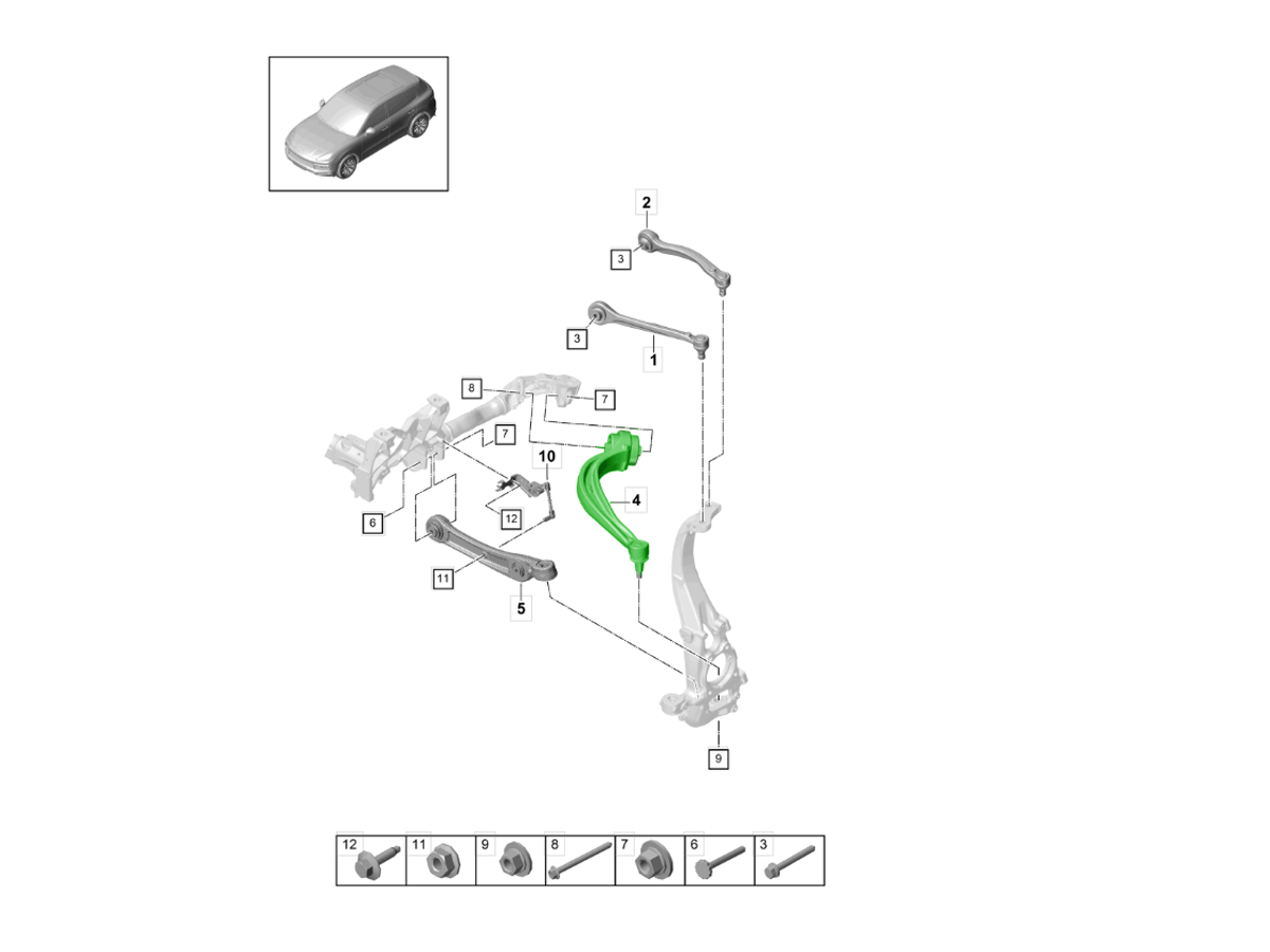 Front control guide arm with bushes. Porsche 9YA Cayenne - PAB407693/1 ...