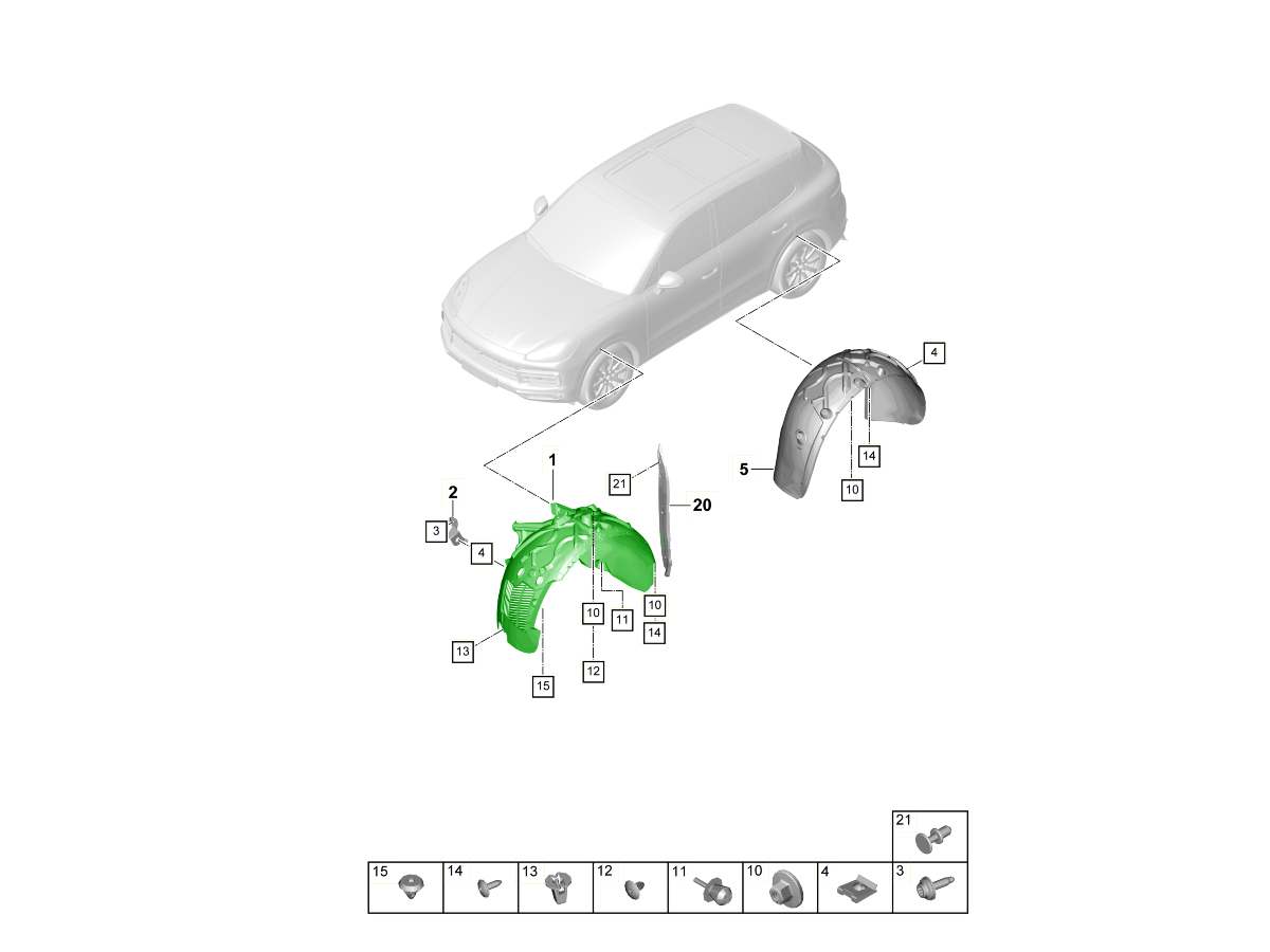 Front wheel arch liner for Porsche 9YA Cayenne 9Y0810971H 9Y0810972H ...