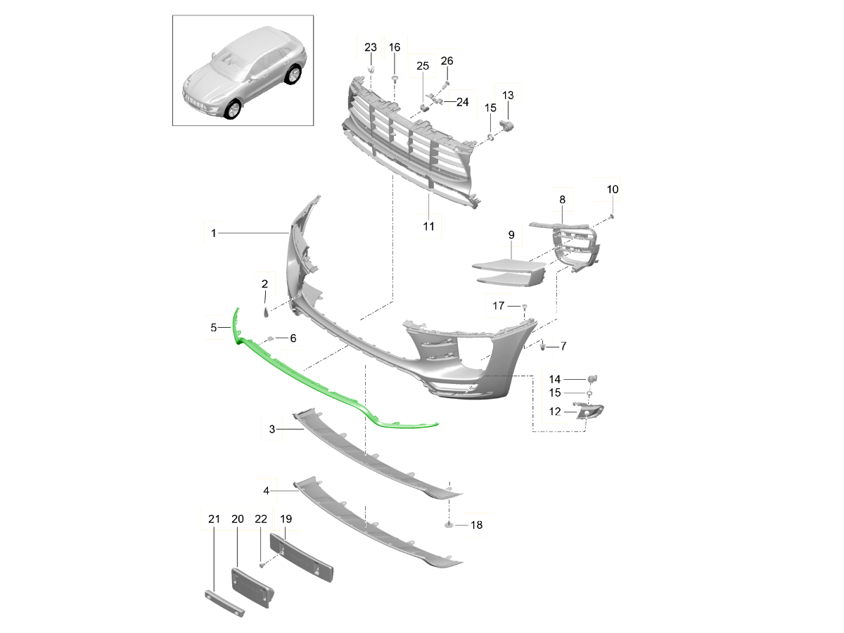 Porsche 95B Macan Turbo Front bumper spoiler lip 95B8071101E0 ...