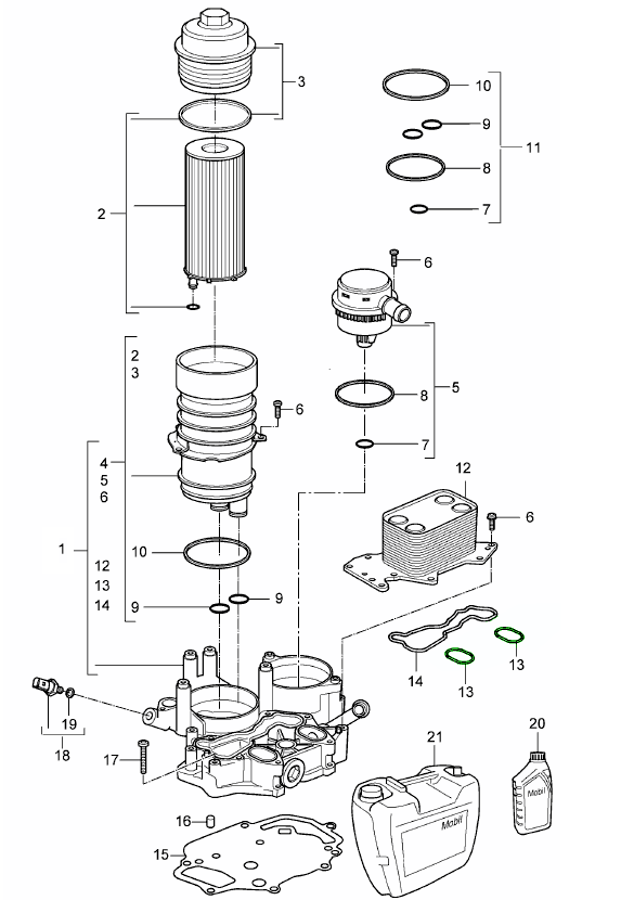 Porsche 957 958 Cayenne Engine oil cooler gasket 95510717600 ...