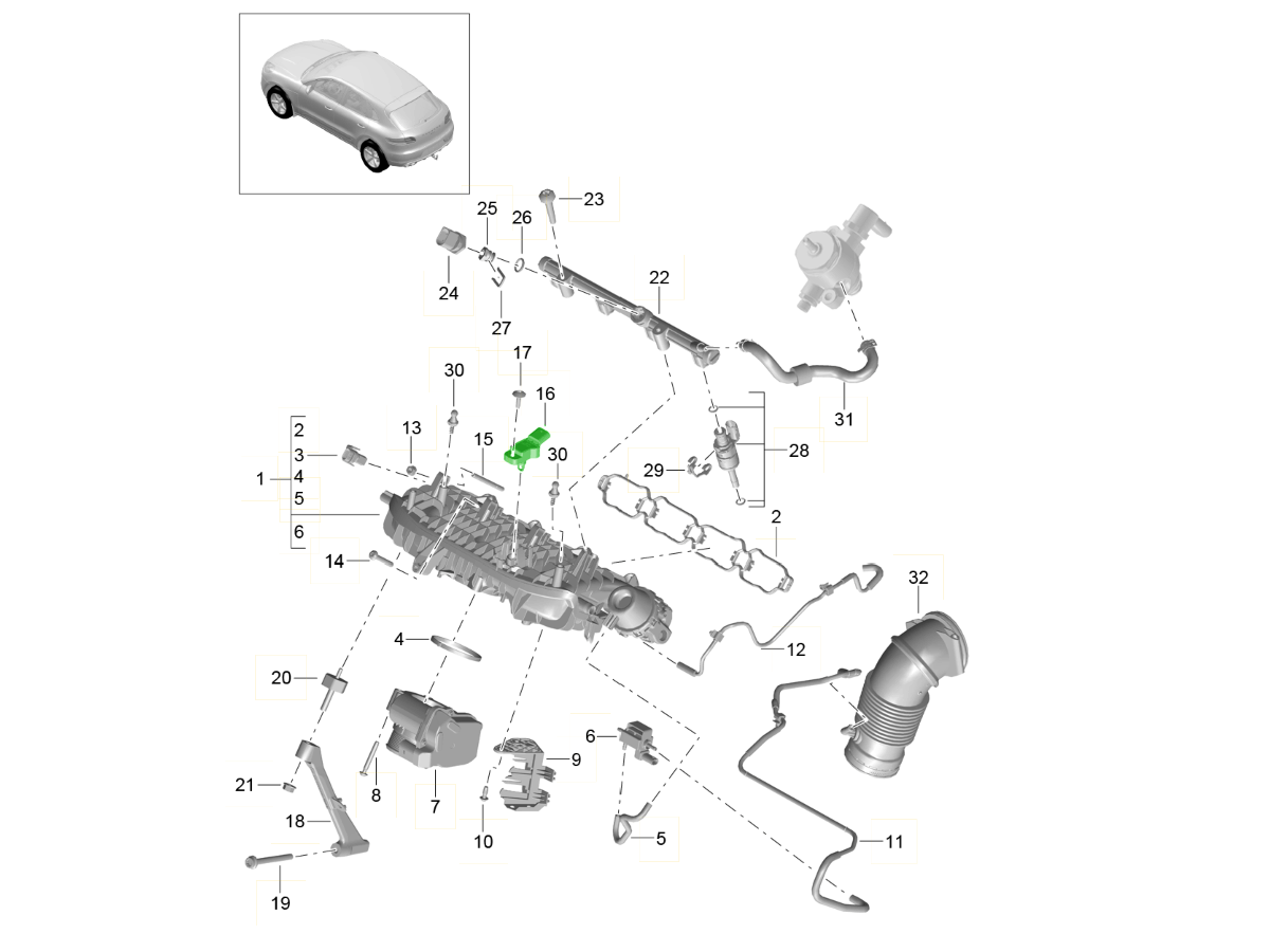 Porsche 95B Macan Intake manifold pressure sensor 95890605100 ...