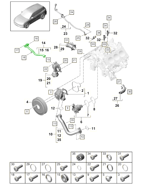 Porsche Macan Cayenne Panamera Koelvloeistofleiding 9A712108301 ...