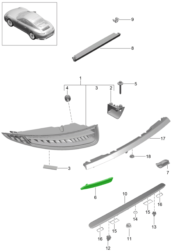 Porsche 991.2 Rear reflector 99163145601 and 99163145501 - 9P1945103 ...