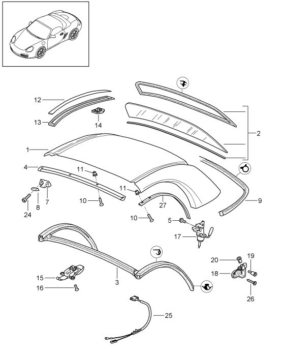 Porsche 987 Boxster Hardtop Catch B-Pillar, 98756340401, 98756340301 ...