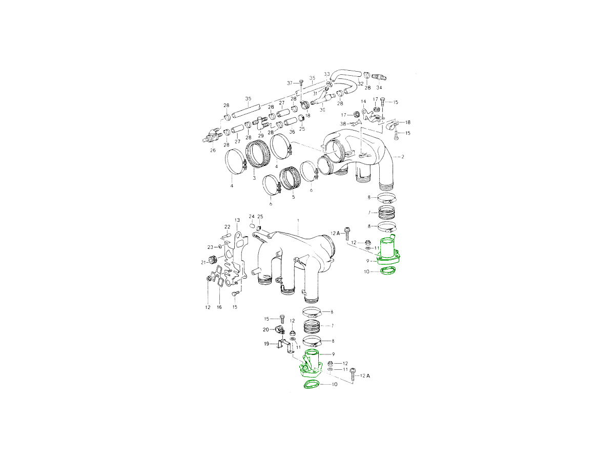 Intake manifold stack set in aluminium. Porsche 964 3.6ltr 96411071101 ...