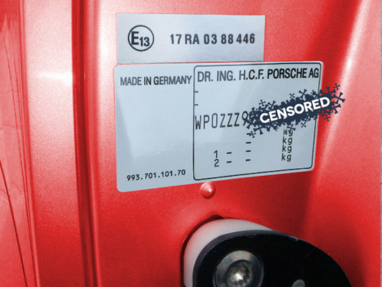 Porsche 993 VIN DOOR JAMB LABEL 99370110180 - 99370110180/1 | Design 911