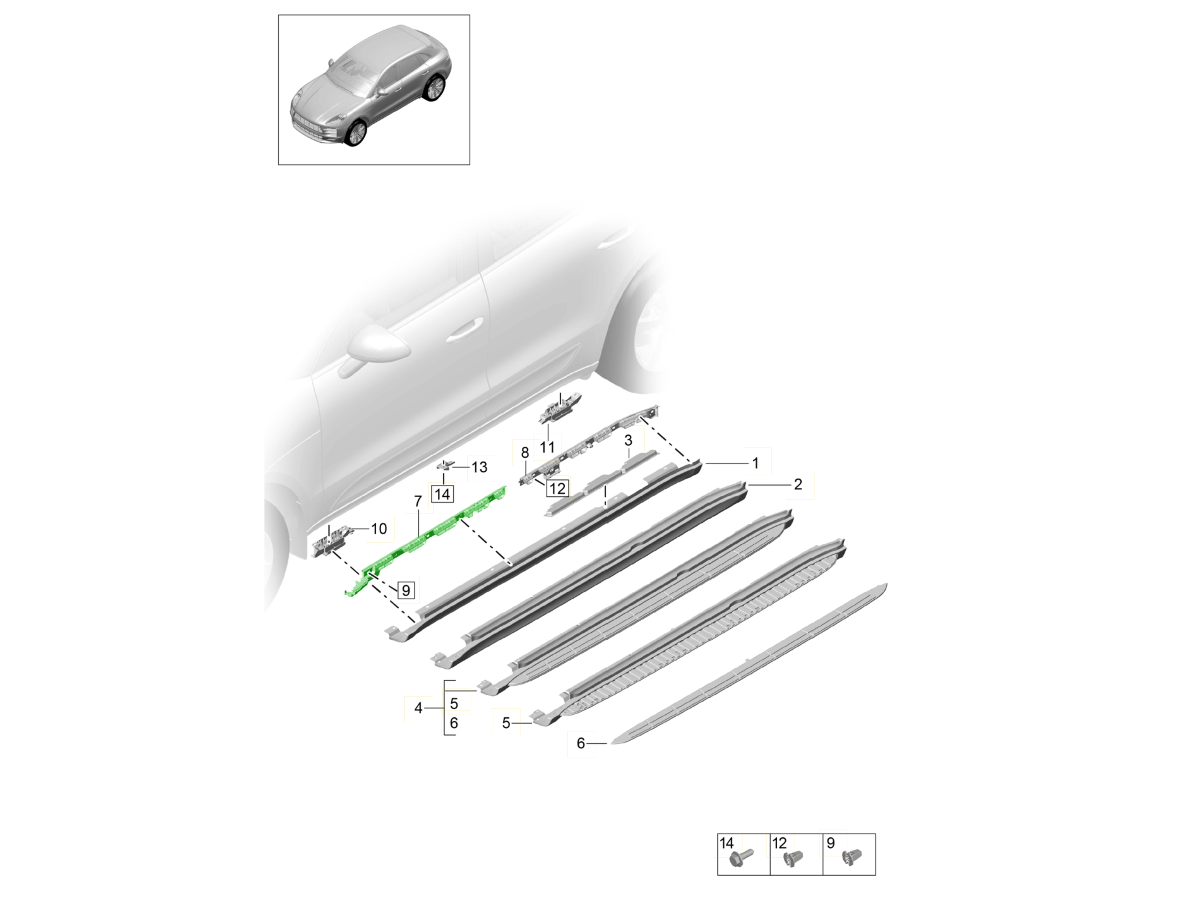 Porsche 95B Macan Front Side sill rail bracket 95B853557B 95B853558B ...