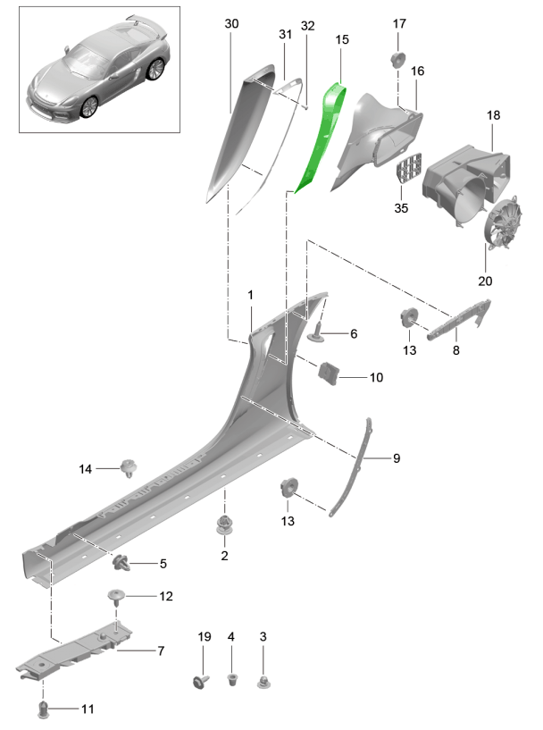 Porsche 981 Cayman GT4 Rear 1/4 wing side duct vent 981504561801E0 ...