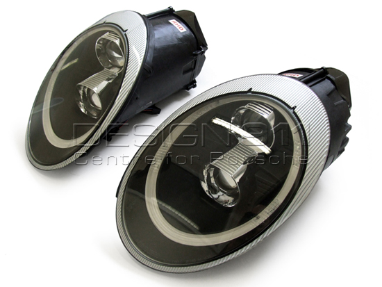 HEADLAMP DUAL PROJECTOR HALOGEN + AURORA LIGHT Porsche 997 05-08 BLACK ...