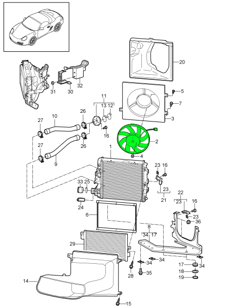 OE Match 99762412702 Radiator water fan right for Porsche 987 Boxster ...