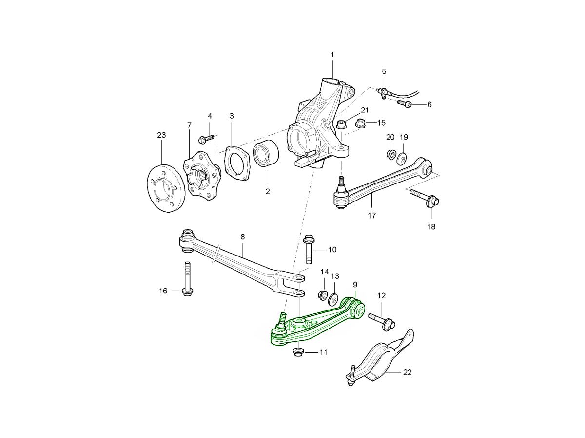 98133105302/2 Rear Control/'Coffin' Arm - Slim Type - With Lower Ball Joint. Porsche 987 / 981 ...