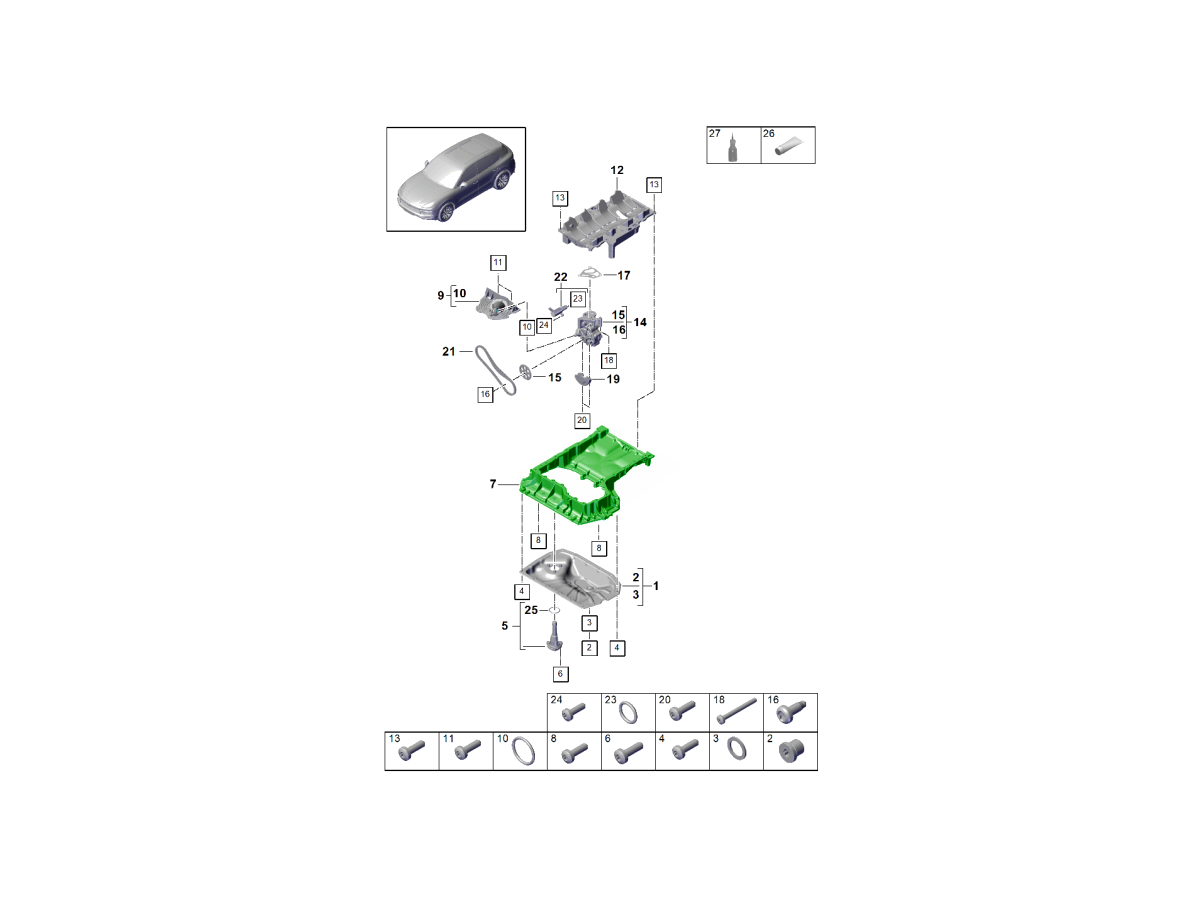 Oil Sump/Pan - Upper Section. Porsche 9YA-1 Cayenne GTS / Turbo / Turbo ...