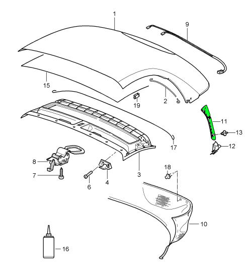 Porsche 987 Boxster Cabriolet Hood Roof Slide 98756166901 - 98756166901 ...