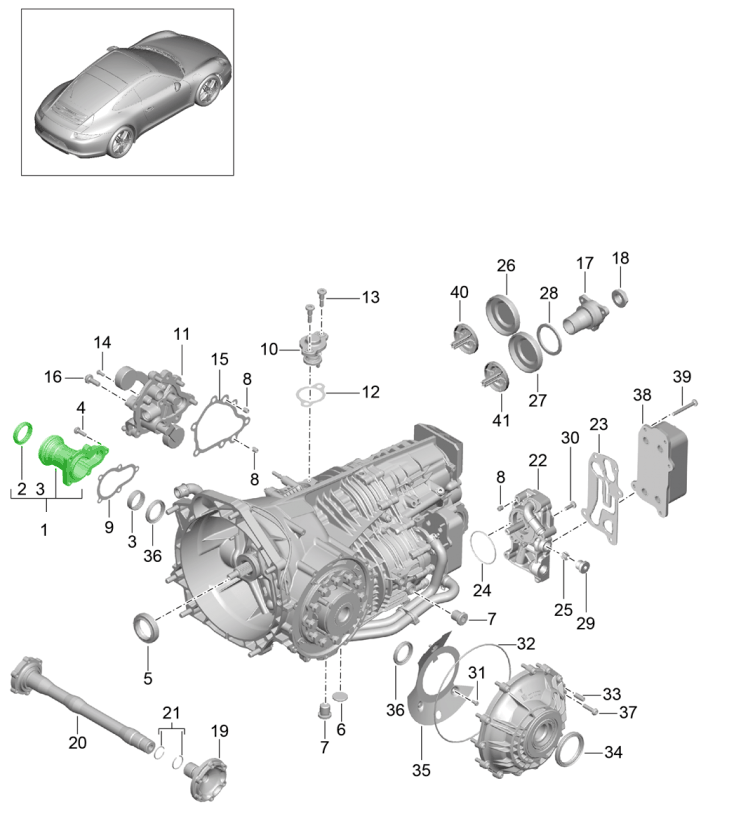 Gearbox neck housing. Porsche 987.2 / 981 / 982 / 997.2 / 991.1 / 991.2 ...