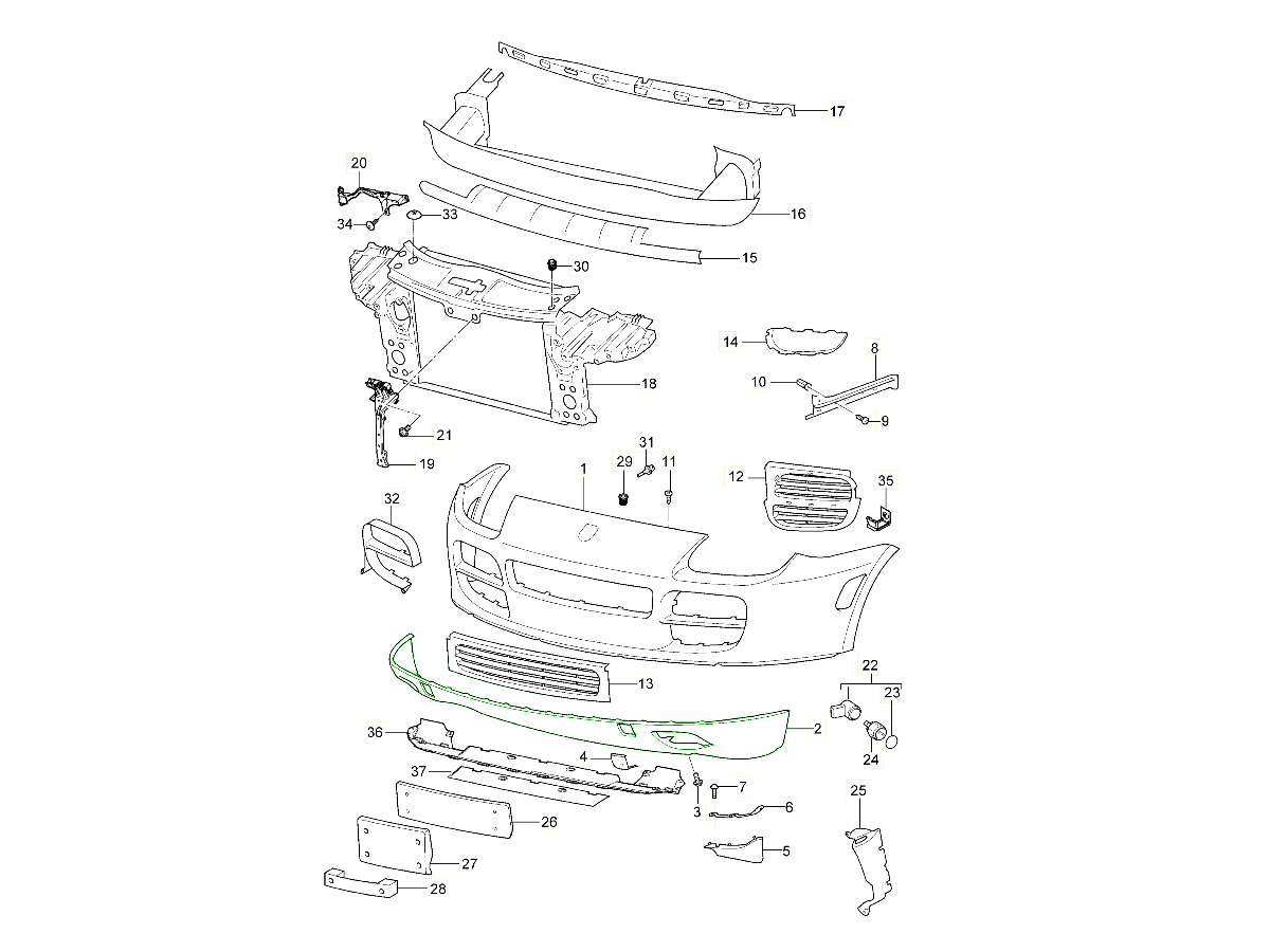 Porsche 955 Cayenne Front lower spoiler 95550506100 - 95550506100 ...