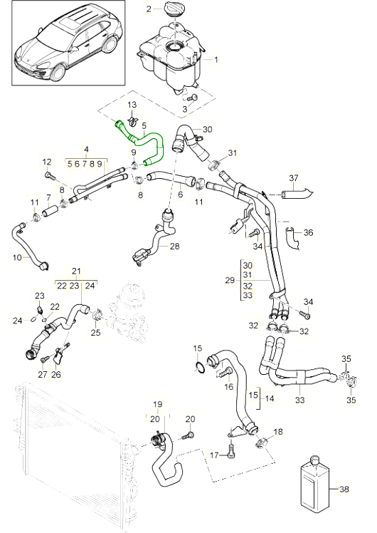 Original Porsche 95810645200 Engine coolant overflow hose for Porsche ...