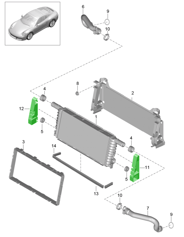 Porsche 991 982 Boxster Cayman Centre radiator side cover 9P1121483 ...