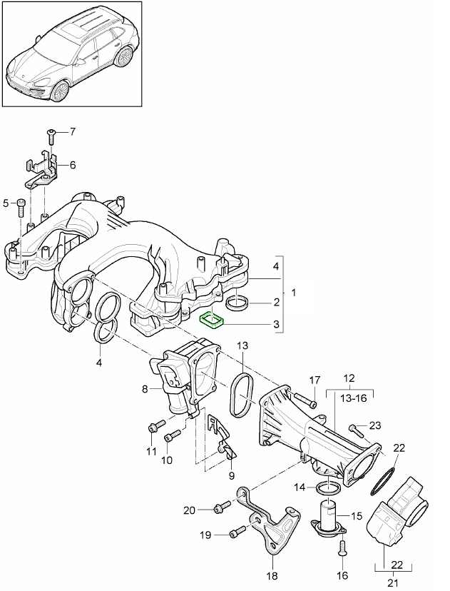 Intake manifold gasket Porsche 958 Cayenne 95811014800 - 95811014800 ...