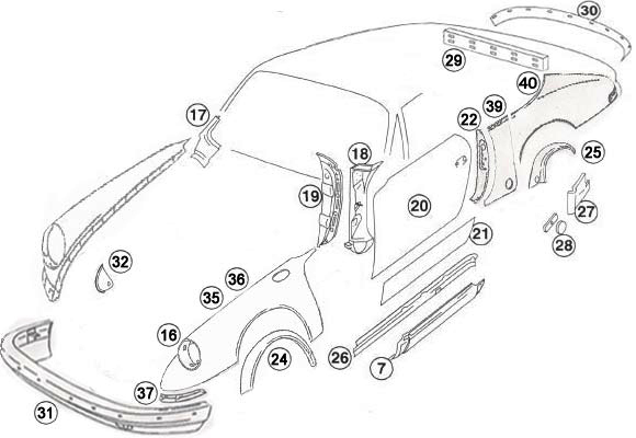 Porsche 930 Turbo Wing Front Extension 93050330700GRV 93050330800GRV ...