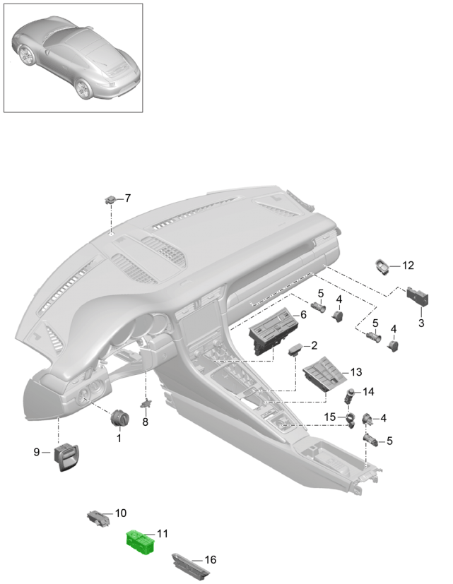 Porsche 991 Door panel mirror and window switch 99161315502DML ...