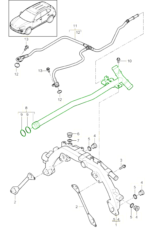Coolant pipe heater. Porsche 970 Panamera / 958 Cayenne 94810606921 ...