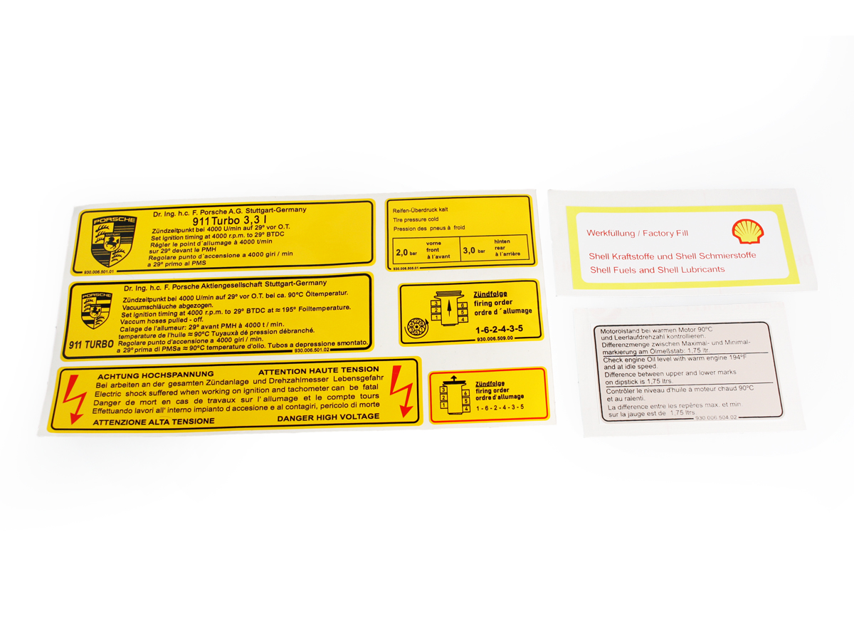 Engine bay Sticker set. Porsche 911 Turbo (930) 78-89 - DECALS911TURBO ...