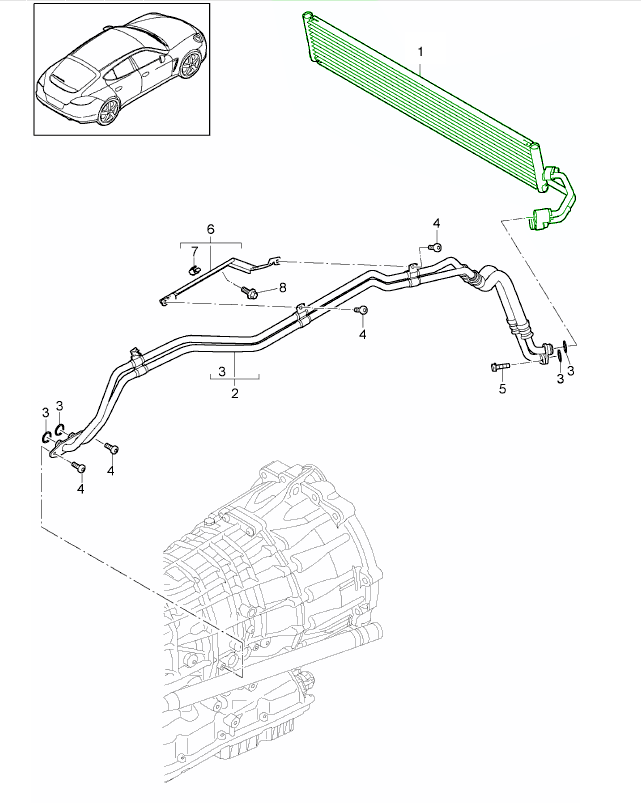 Porsche 958 Gearbox oil cooler 95831701902 - 97030701505 | Design 911