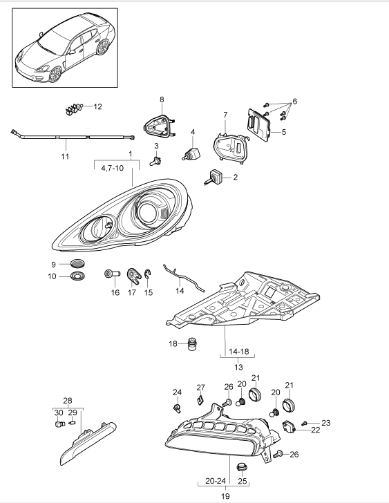 Porsche 970 Panamera Headlamp Mount Bracket 97063107402, 97063107302 ...