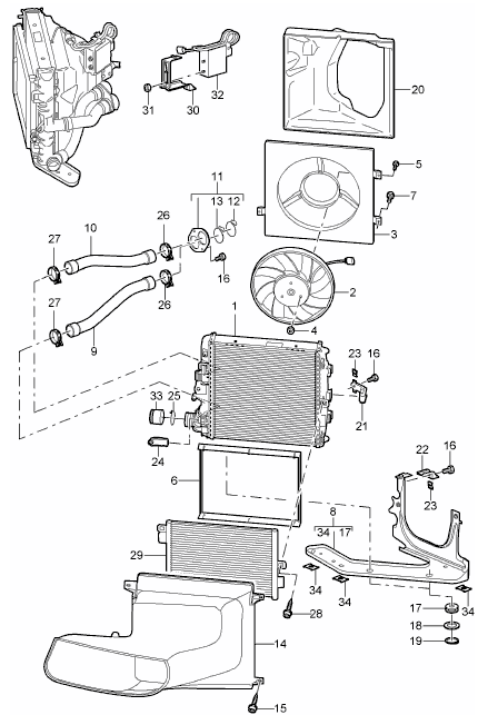Porsche 987 Boxster Radiator water coolant fluid 99710613102 ...