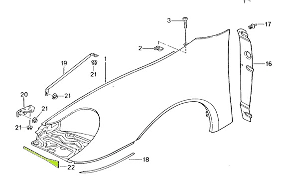 Protective film front wing. Porsche 996 / 996 turbo / GT2 - 99650461700 ...