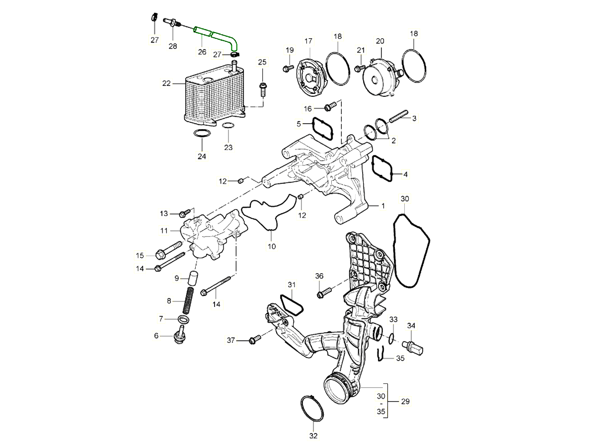 Porsche 987.1 Boxster Cayman Engine coolant breather hose 98710653101 ...