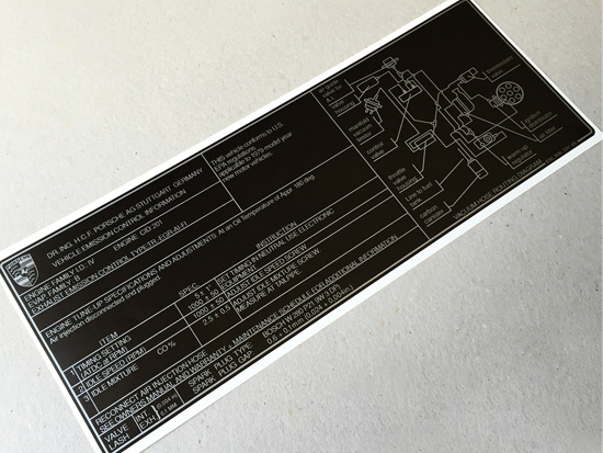 Porsche 911 Emission sticker for engine lid 93000653705 - 93000653705/1 ...